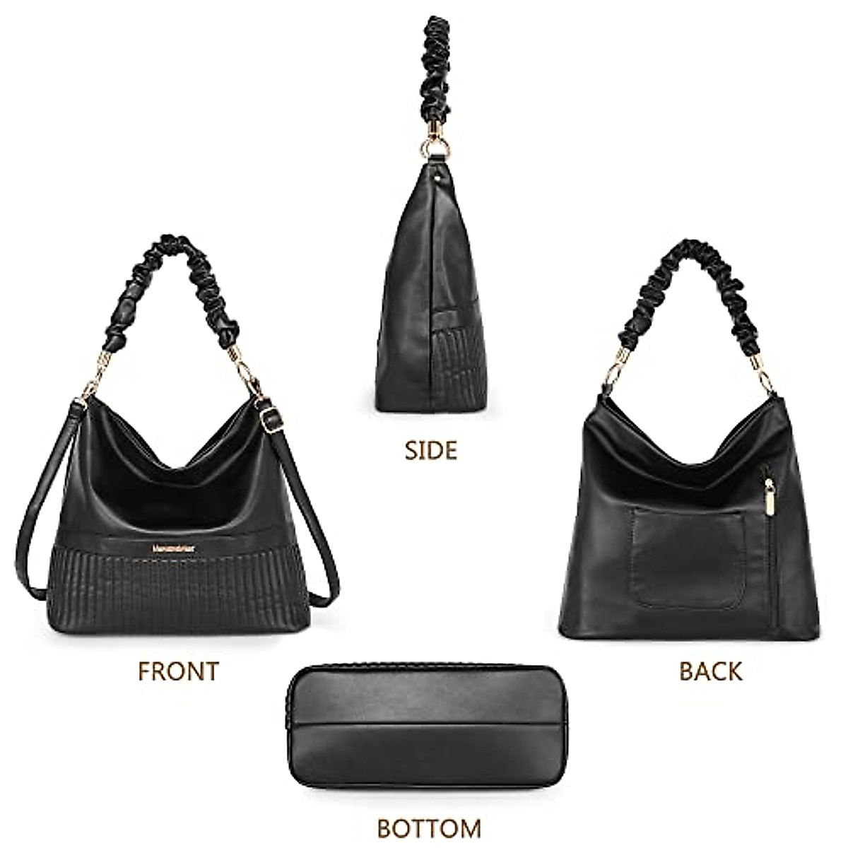 Montana West Vegan Leather Tote Handbag for Women Concealed Carry Purse Hobo Ruched Shoulder Bag Crossbody Bag MWC-G072BK