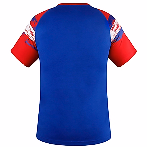Geneisteck Womens Football Fans V Neck City Raglan T-Shirts - Royal Blue & Red Medium