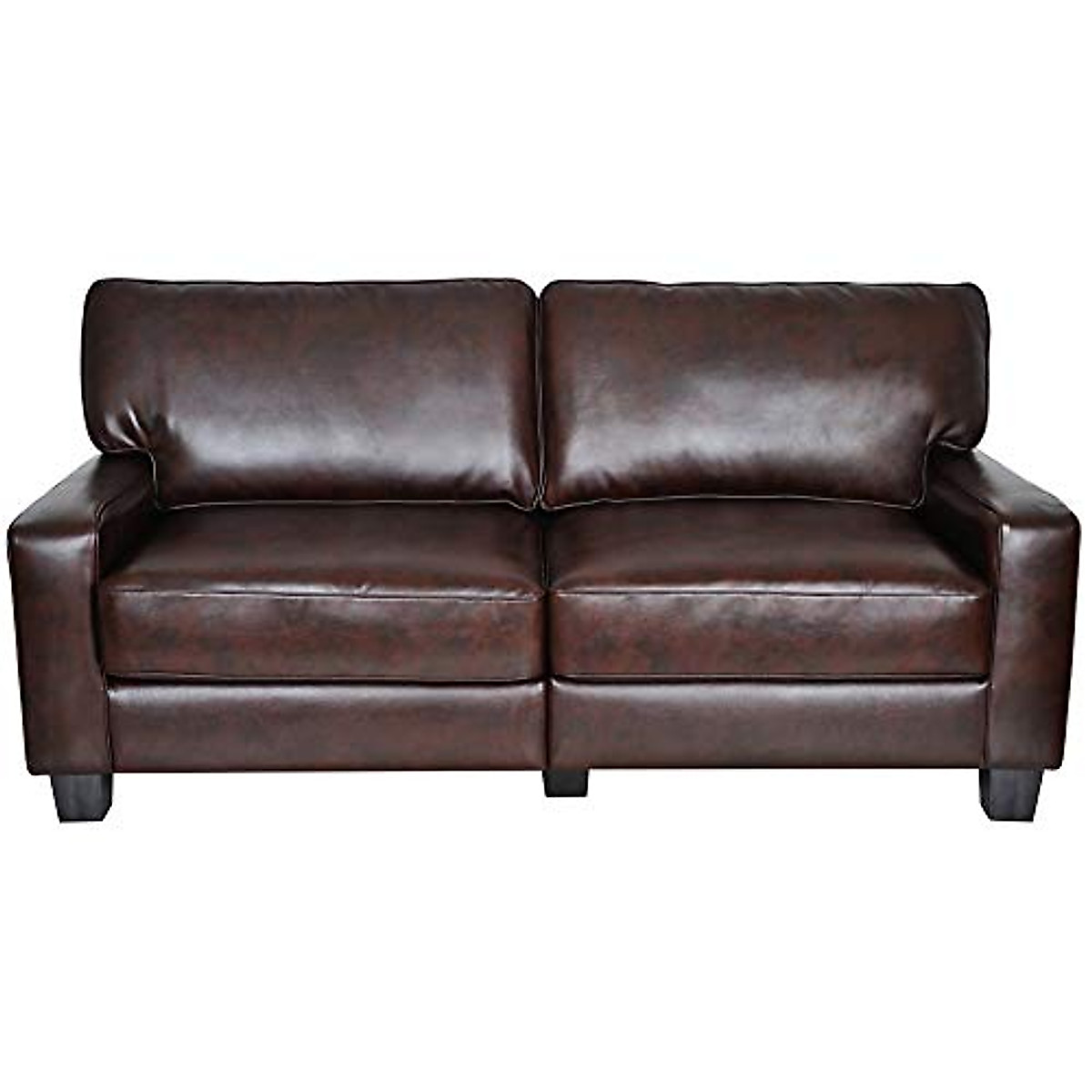 Serta Palisades Upholstered Sofas for Living Room Modern Design Couch, Straight Arms, Soft Fabric Upholstery, Tool-Free Assembly, 73" Sofa, Chestnut Brown