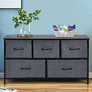 Nightstand Bedside Table Drawer Cabinet Cube Storage Cabinet Wide Dresser Organizer Unit W/5 Easy Pull Fabric Drawers Storage Cabinet Is Designed In A Simple And Fashionable Style Storage Tower Dresse