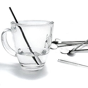 4 Spoon Straws Stirrer Stainless Steel 4 Pack + Cleaning Brush Drinking Straws Metal Reuseable Drinking Mixing Cocktail Eco Friendly Green