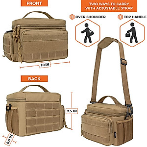 opux Tactical Lunch Box for Men, Insulated Lunch Bag for Men Adult, Large Soft Lunch Cooler with MOLLE Mesh Side Pockets, Heavy Duty Mens Tactical Lunchbox Pail for Work Meal Prep (Tan)