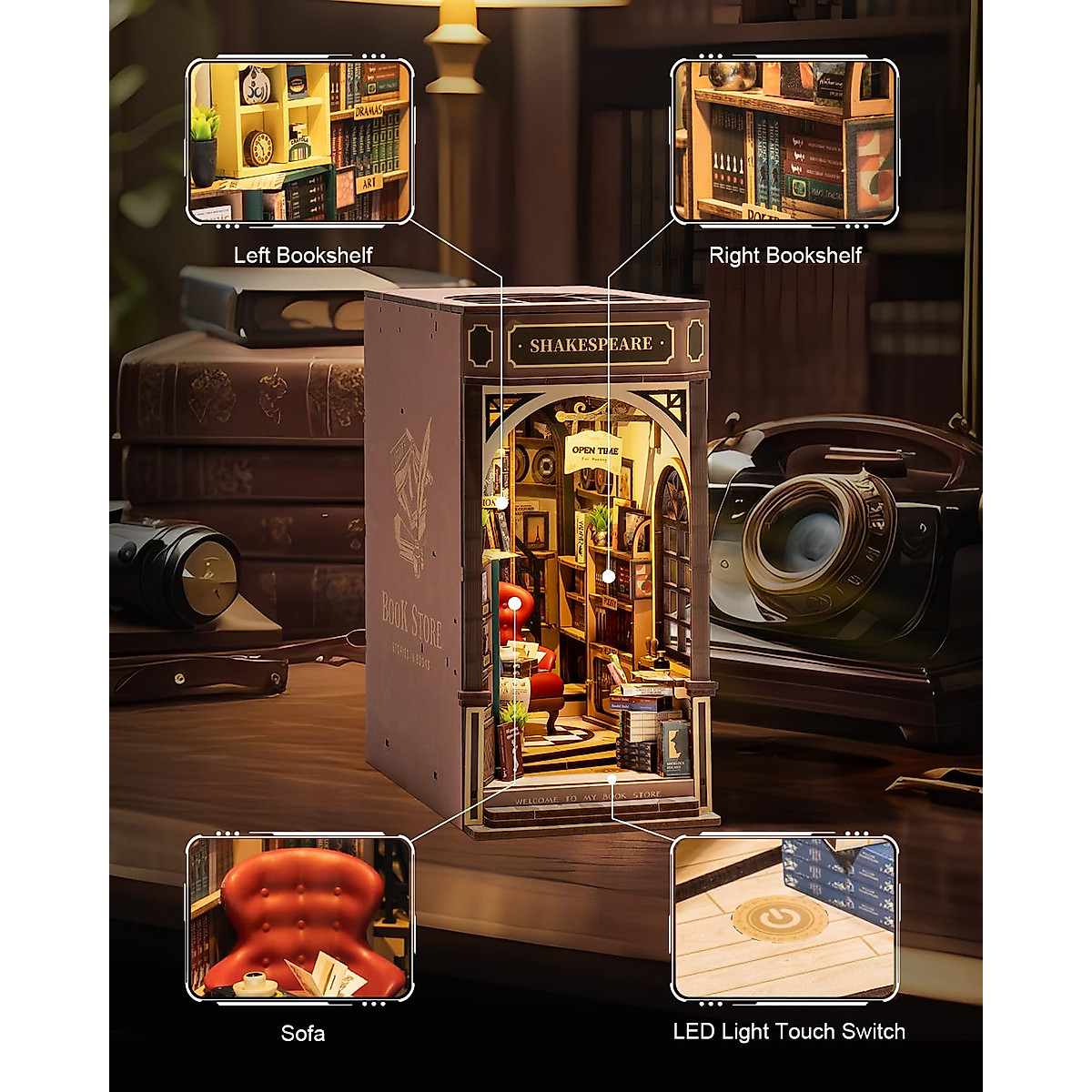 rowood Book Nook,DIY Book Nook Kits for Adults,3D Wooden Puzzle Bookend Miniature Kit,Bookshelf Insert Decor Alley,Wood Craft Hobbies for Women/Men,Birthday Christmas Gifts-Bookstore