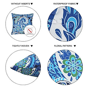 JASEN Outdoor Pillow Covers 18x18 Waterproof Set of 2, Paisley Outside Pillow Covers, Decorative Throw Pillow Cover for Patio Furniture White (No Inserts)