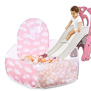 Ball Pit for Toddlers ,Babies Pop Up Play Tent, Kids Large Ball Pits with Basketball Hoop and Zipper Storage Bag, Popular Gifts for Boys Girls Cats Dogs Pets Birthday Xmas,Balls no Inlcuede，Cloud Pink