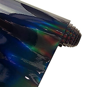 11.8"x53" Holographic Faux Leather Fabric, Mirror Reflective Vinyl for DIY Hair Bows Bags Sewing Crafts (Black)