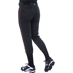 Mizuno Adult Women's Belted Piped Fastpitch Softball Pant, Black-White, Large