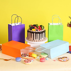 Florskoye Gift Bags 24 Pieces Kraft Paper Party Favor Bags with Handles, 8 Colors Rainbow Goodie Bags Candy Bags Bulk for Kids Birthday, Baby Shower, Christmas, Parties, Wedding (Small Gift Bags 5.1 x 3.1 x 8.2 Inch)