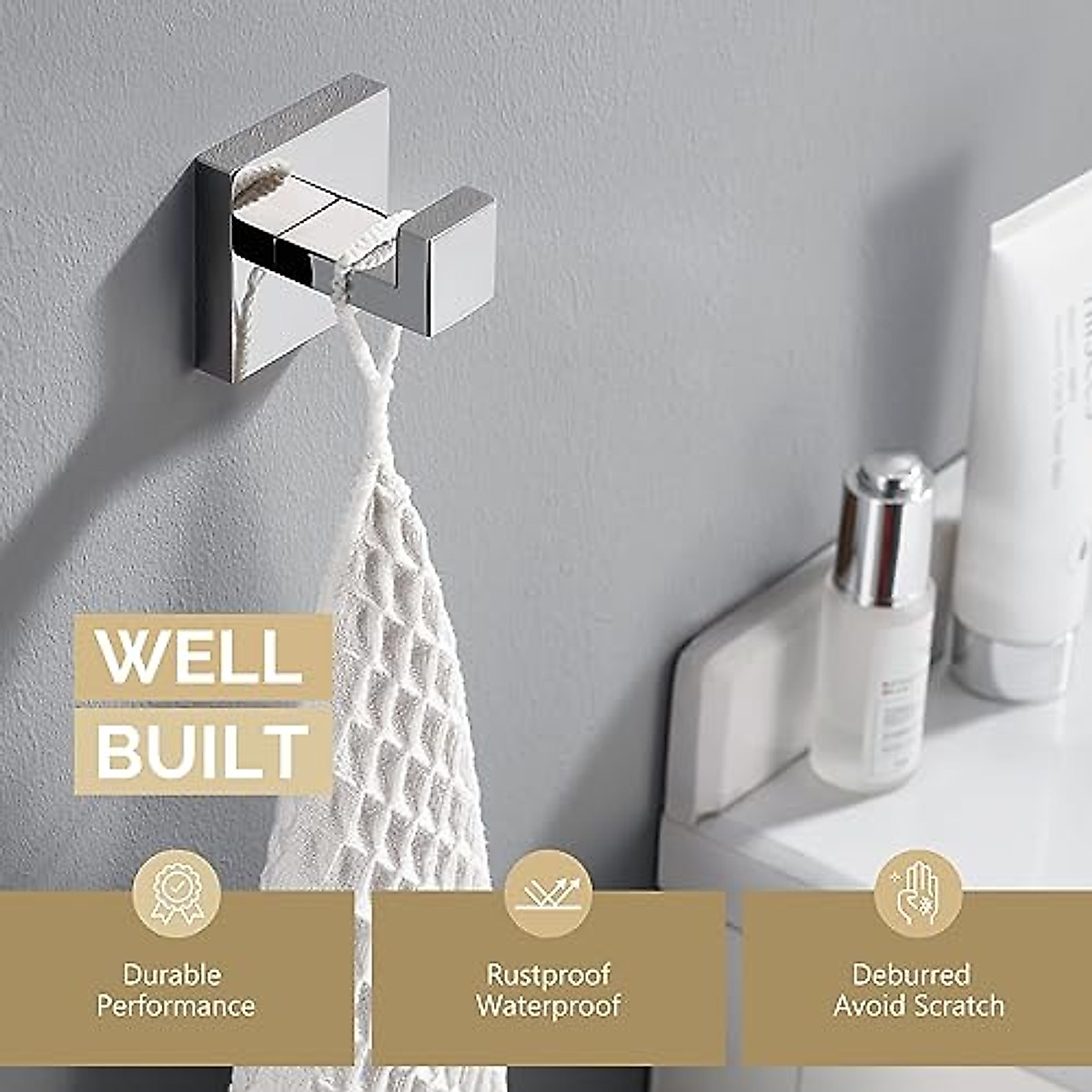 Angle Simple Bath Towel Hook, Solid Metal Bathroom Shower Square Hook Hand Towel Bathrobe Sponges Hanger Kitchen Cabinet Closet Hook Pants and Shirt Holder Polished Chrome, Wall Mounted