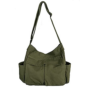 VODIU Canvas Messenger Bag Large Hobo Crossbody Bag with Multiple Pockets For Women And Men Shoulder Tote Bag For School