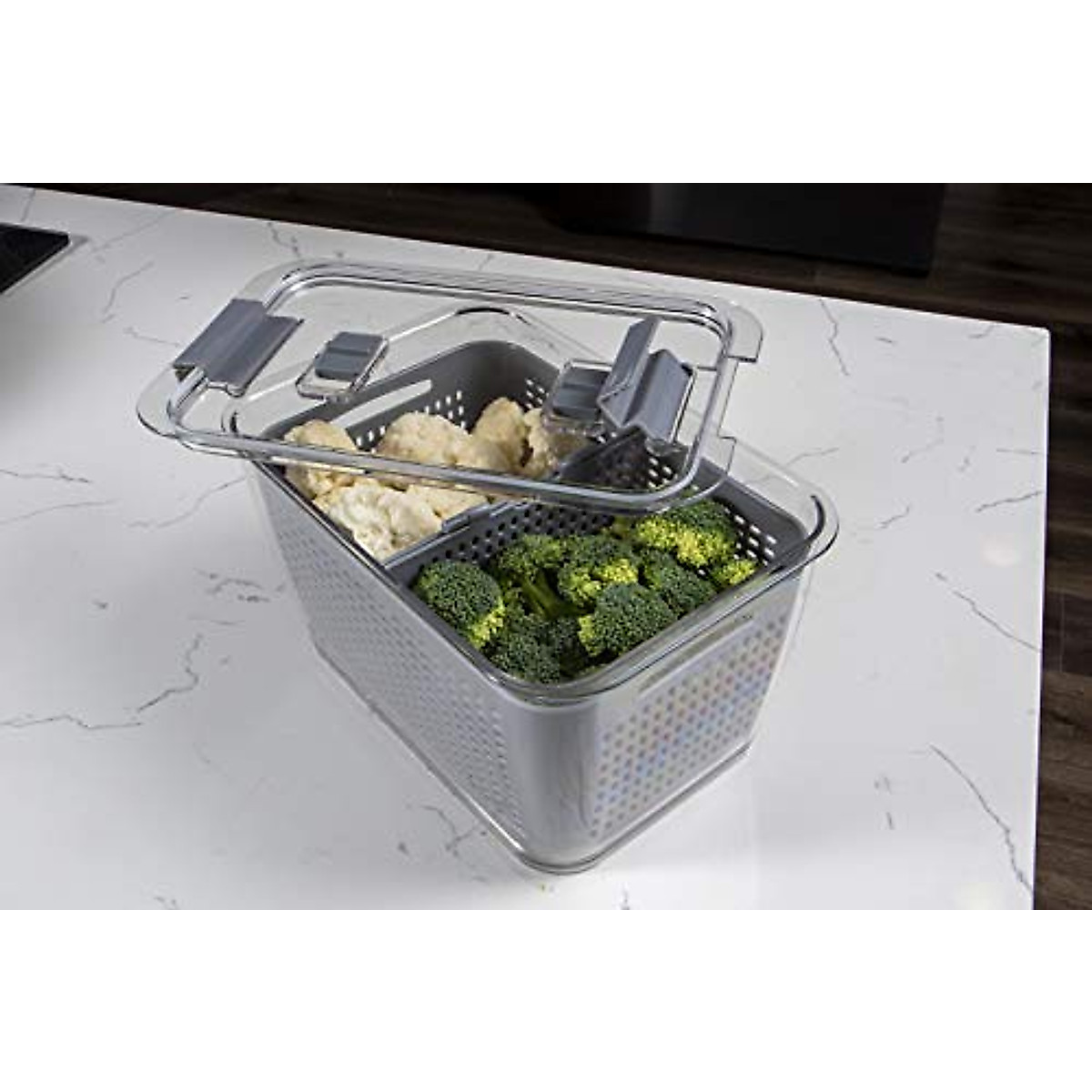 Kitchen Spaces Gray Colander Bin Variety Pack, Fridge Organizers, Produce Storage, Keep Vegetables Fresh, Lettuce, Grape or Strawberry Holder, Three Sizes