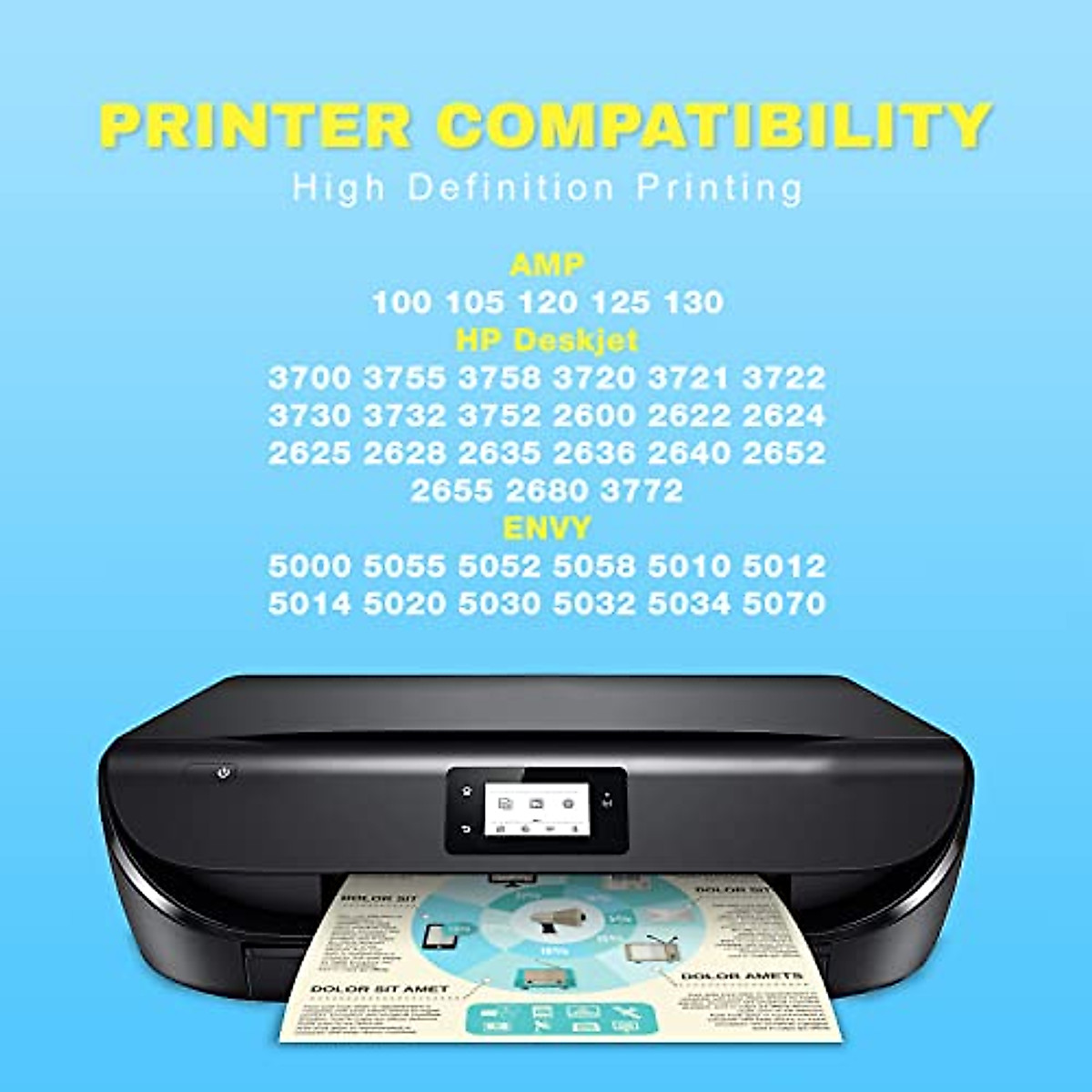 65XL Ink Cartridge for HP Printers Compatible for HP Ink 65 HP 65 Ink Work with HP Deskjet 3700 Series HP DeskJet 3755 3722 3752 2600 3772 Envy 5055 5000 5070 5052 Printer (1 Black 1 Tri-Color) 2PK