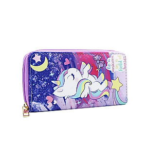 Women Long Purse Wallet Cartoon Unicorn Clutch Handbag Zipper Around Cute Card Holder Coin Purse for Teen Girls