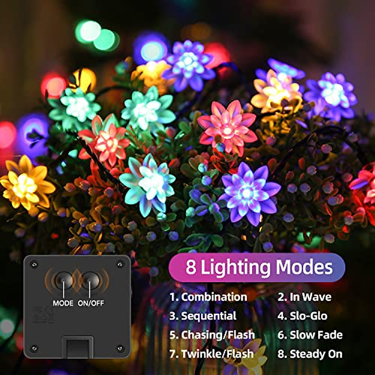 ITICdecor Solar Flower String Lights Outdoor Waterproof 50 LED Upgraded Flower Fairy Light for Garden Fence Patio Yard Christmas Tree Lawn Party (Multi-Colored)