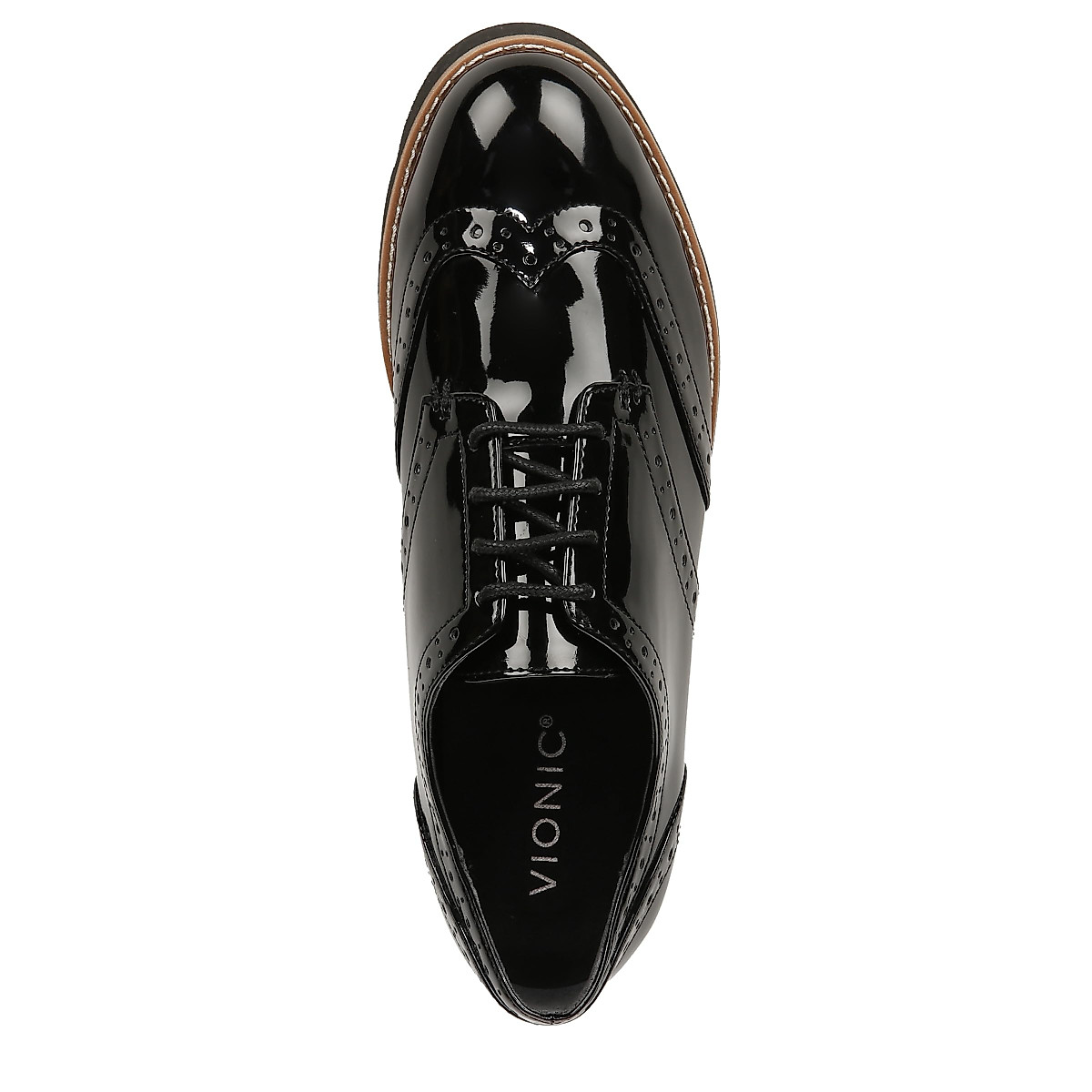 Vionic Womens Charm Alfina Comfort Lace Up Loafers- Supportive Walking Shoes for Heel Pain, Plantar Fasciitis with Orthotic Insole Arch Support Black Patent Leather 8 Wide