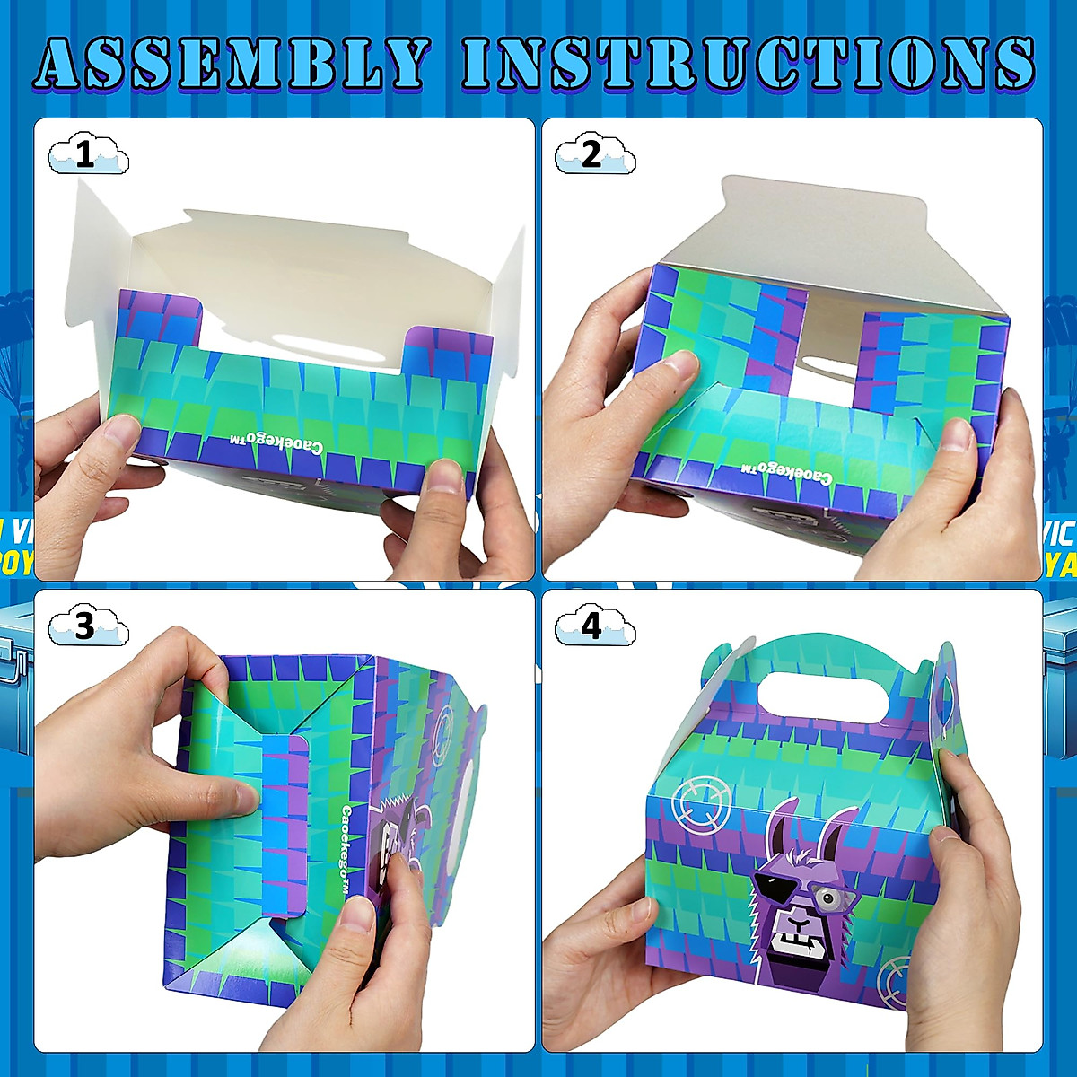 Video Game Llama Goodie Bags, 16 Pcs Treat Boxes Cookie Gable Boxes with Handle Party Boxes for Battle Gamers Birthday Party Supplies Decorations Favors(5.9 x 3.5 x 3.6 Inch)