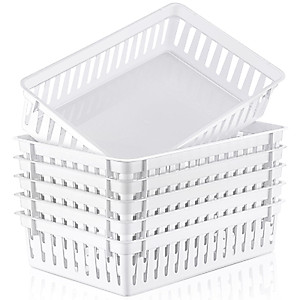 Wenqik 6 Pack Plastic Basket 10.24 x 6.5 x 2.36 Inch Small Plastic Storage Bins Rectangle Plastic Organizer Tray Classroom Containers for Organizing Shelves Home Desks Snack Cosmetics Crafts (White)