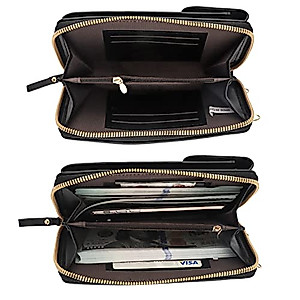 Ndsox Small Crossbody Bag Cell Phone Purse for Women, PU Leather Mini Messenger Shoulder Handbag Wallet with Credit Card Slots for Travel Vacation Daily, Black