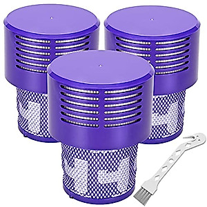 LhhTing Replacement V10 Filters for Dyson V10 Cyclone Series, V10 Absolute, V10 Animal, V10 Total Clean, SV12, Replace Part No. 969082-01, 3 Pack Filters and 1 Clean Brush