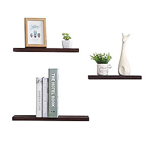 PENGKE Wall Mounted Floating Shelves Ledge 16 Inch Long,Picture Shelving Ledge for Home Decor,Brown Set of 3