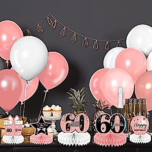 9 Pieces Rose Gold 60th Birthday decorations for Women Pink 60th birthday centerpieces for Tables Decorations Cheers to 60 Years Honeycomb Table Topper Happy 60th Birthday Decorations for Woman Sixty Years Birthday Party