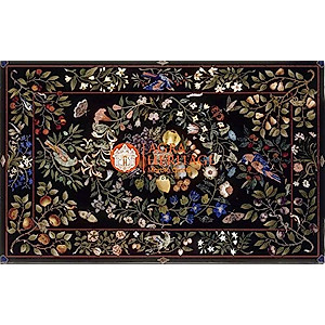 Marble Black Conference 60"x36" Inches Dining Table Top Pietra Dura Inlay Furniture Decor
