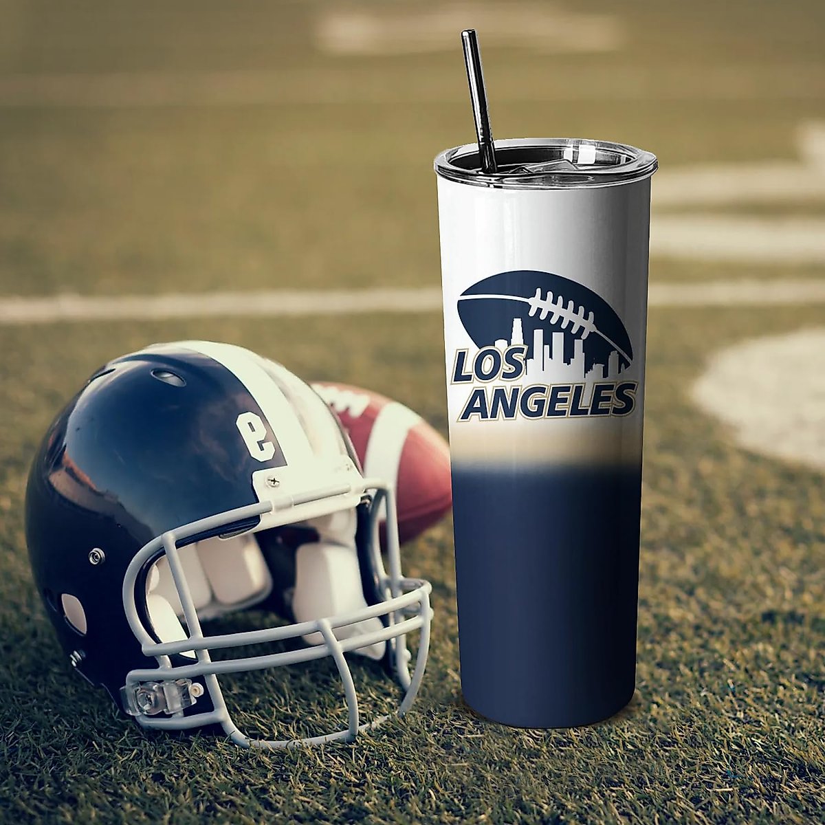 Los Angeles Classic Stainless Steel Tumbler with Lid and Straw, City Football Fans Gifts,20oz Football Team Skinny Travel Mug Tumbler Cup Water Botter