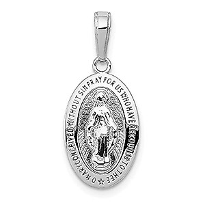 Auriga Fine Jewelry 14k White Gold Small Miraculous Medal Pendant (L- 25 mm, W- 11 mm) Gift for Women