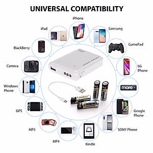 Success4Sport Portable AA Battery Travel Charger for Motorola Moto E5 Cruise and Emergency Re-Charger with LED Light! (Takes 4 AA Batteries) [White]