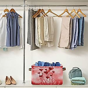 Wusikd Valentines Heart Tree Storage Basket Set of 1 Large Fabric Red Heart Flowers Storage Basket Bins Box Cube with Handles Collapsible Closet Shelf Clothes Organizer Basket for Nursery Bedroom