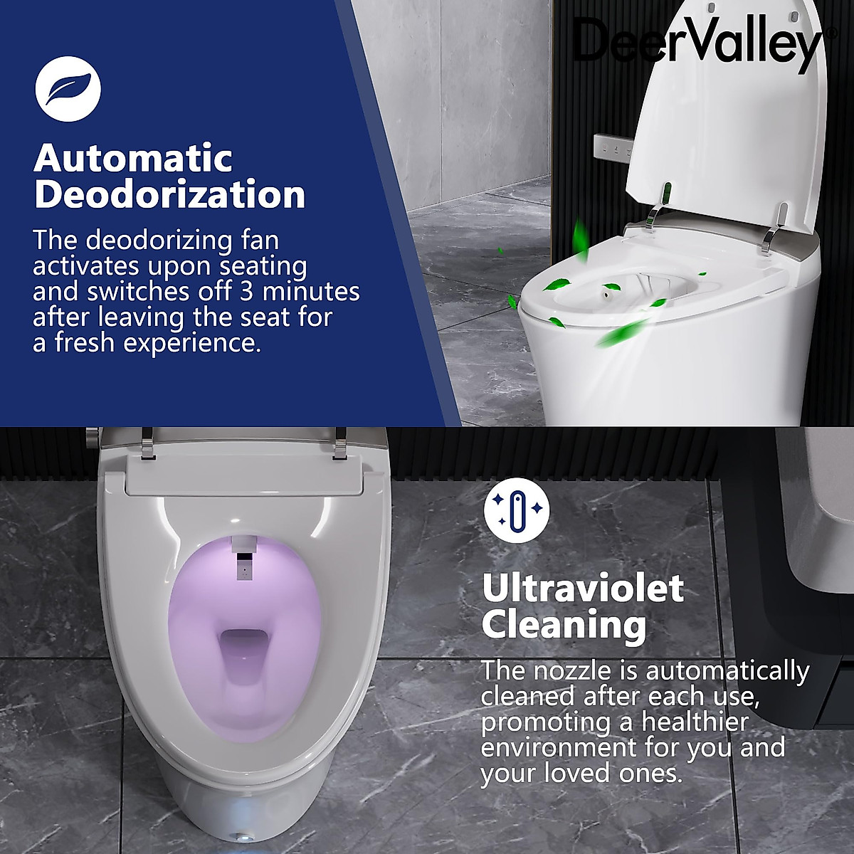 DeerValley Luxury Smart Toilet w/Bidet Built-In, Elongated Tankless Toilet with Automatic Flush, Heated Toilet Seat, Instant Bidet Warm Water and Dryer, Night Light and Remote Control