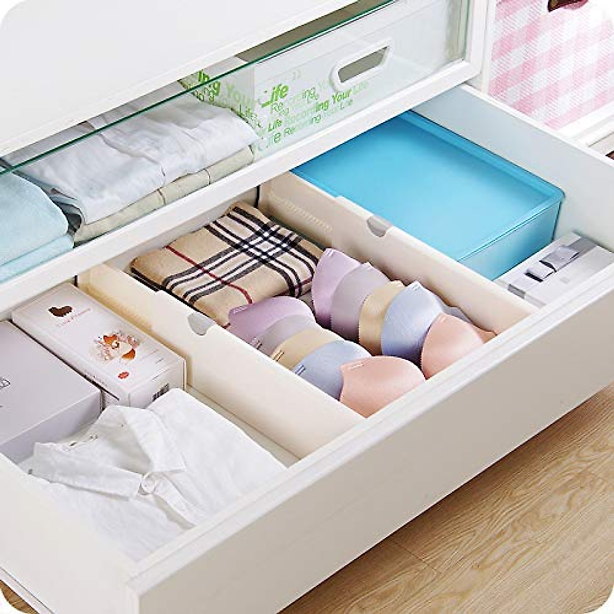 Assacalynn 6-Pack Adjustable Drawer Dividers Organizer Separators - Good Grips Dresser Organizer - for Bedroom, Bathroom, Closet, Baby Drawer, Desk