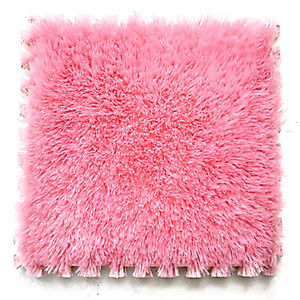 12x12 Inch Fluffy Plush Foam Interlocking Floor Mats,Area Rug,Puzzle Soft Carpet,Playroom,Home Decor,10 Pcs-10 Sq.ft.(Color:Pink)