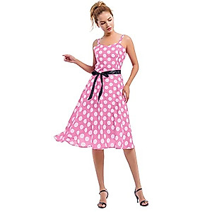 ABAFIP Women's 50s 60s Vintage Sleeveless Sling Strap Polka Dot A-Line Swing Cocktail Party Wedding Bridesmaid Summer Beach Tea Dresses Pink X-Large