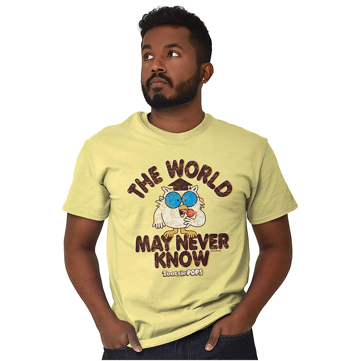 The World May Never Know Tootsie Pop Graphic T Shirt Men or Women Yellow Haze