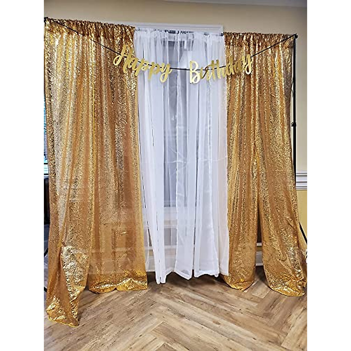 WISPET Gold Sequin Backdrop Curtains 2 Panels 4FTx8FT Glitter Gold Photo Backdrop Drapes Party Wedding Baby Shower Curtain Sparkle Photography Background