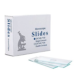 creahub Microscope Slides Concave, Single concave 50pcs Glass Slide with Single Depression for Wet Specimen, Concave Slides, Lab Sample Observe, Gift for Kids