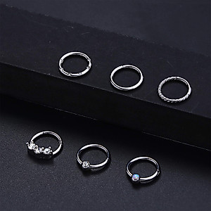 FIBO STEEL Cartilage Hoop Earrings for Men Women Stainless Steel CBR Hinged Clicker Nose Ring Helix Septum Couch Daith Lip Tragus Piercing Sleeper Earrings Jewelry Set 18G 10MM