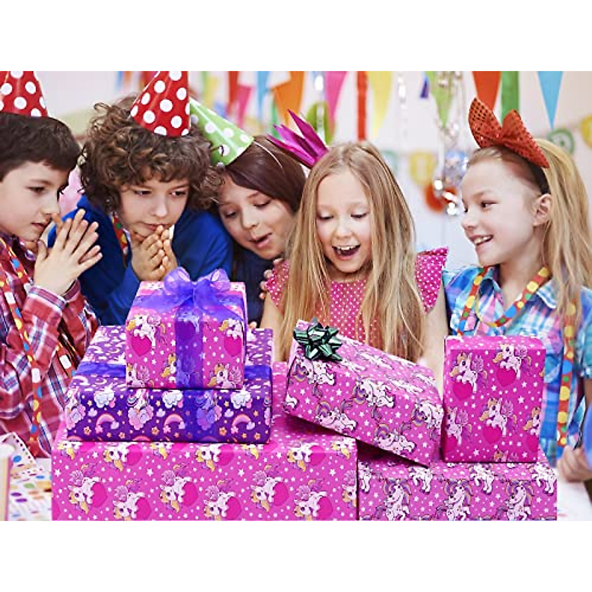 U'COVER Unicorn Birthday Wrapping Paper 6 Large Sheet Gift Wrapping Paper for Girls Kids Baby Shower Women Boys for Wedding Anniversary Holiday Party Graduation Gift Wrap Paper Folded 27 * 37inch