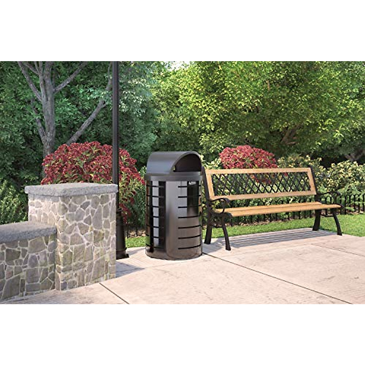 Suncast Commercial 35 Gallon Metal Outdoor Trash Can, Black