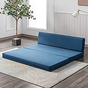 ijuicy Folding Mattress Sofa, Full Convertible Couch Sleeper Bed, 5" Folding Futon Sofa Bed, Floor Chaise Lounge, Portable Couch Bed for Living Room, Bedroom & Guest Room (Full/Dark Blue)