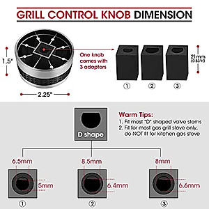 Unicook Grill Control Knob, 4 Pack Gas Burner Replacement Knobs, Chrome Plated Plastic with Nonslip Grip, Fits BBQ Gas Grills with D Shaped Valve Stem, Including 4 Knobs and 12 Adaptors