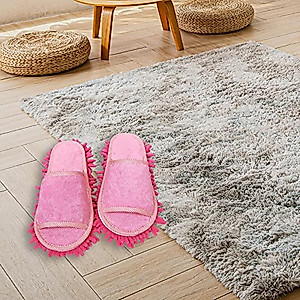 figatia Lazy Mop Slippers Cleaning Sandals Comfortable Cleaner Unisex Silent Mopping Slippers Cleaning Shoes for Floor Polishing Bedroom Bathroom, Pink
