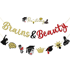Brains And Beauty Banner, Pre-strung Graduation Banner, Graduation Party Decorations for Graduation Girls, Graduation Woman