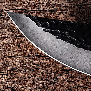 OYEZI Viking Knives Forged Butcher Knife 6'' High Clad Steel Boning Hunting Camping Tool Handmade Meat Cleaver with Leather Cover