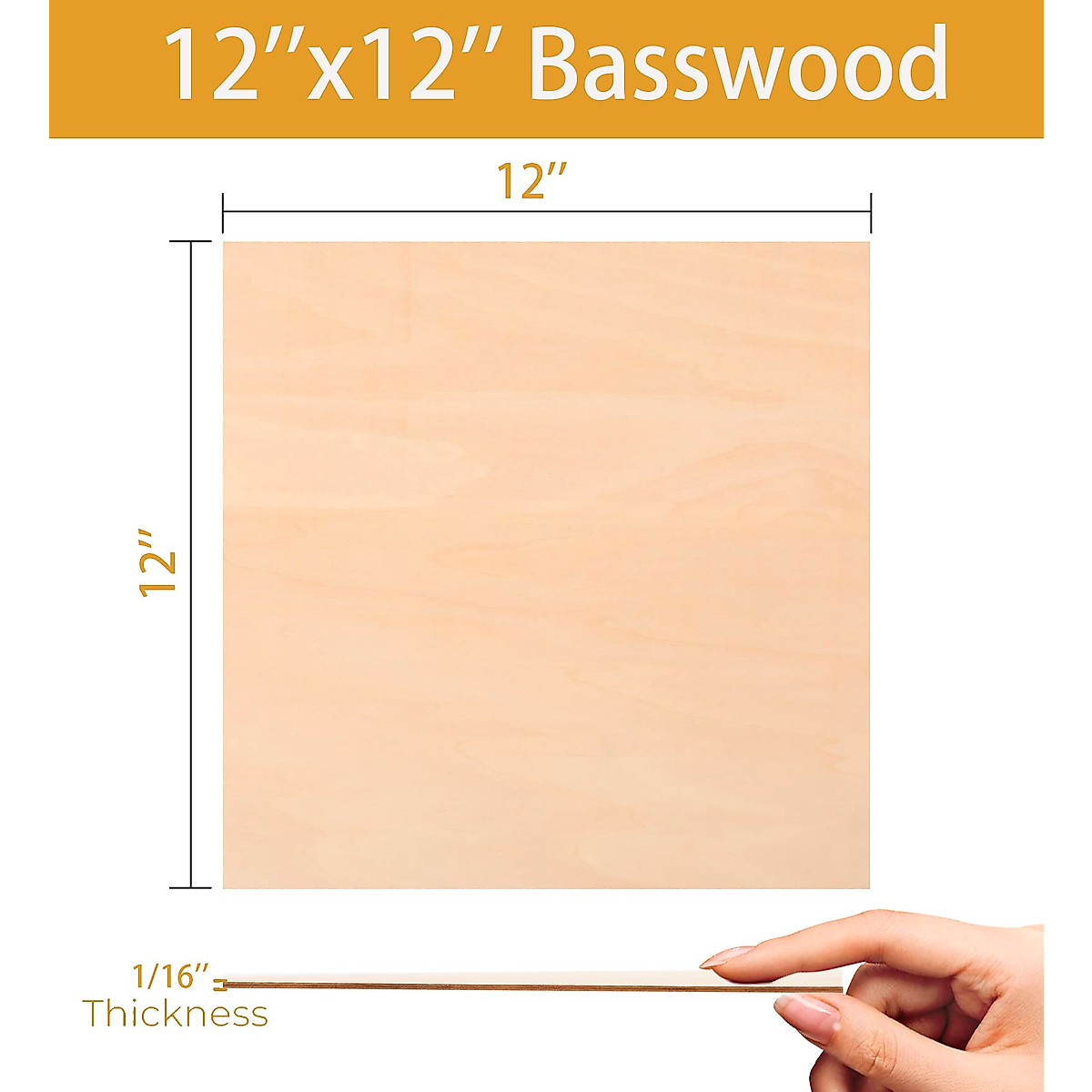 12 Pack Basswood Sheets for Crafts,12 x 12 x 1/8 Inch- 3mm Thick Plywood Sheets with Smooth Surfaces, Squares Bass Wood Boards for Laser Cutting, Wood Burning, Architectural Models, Staining