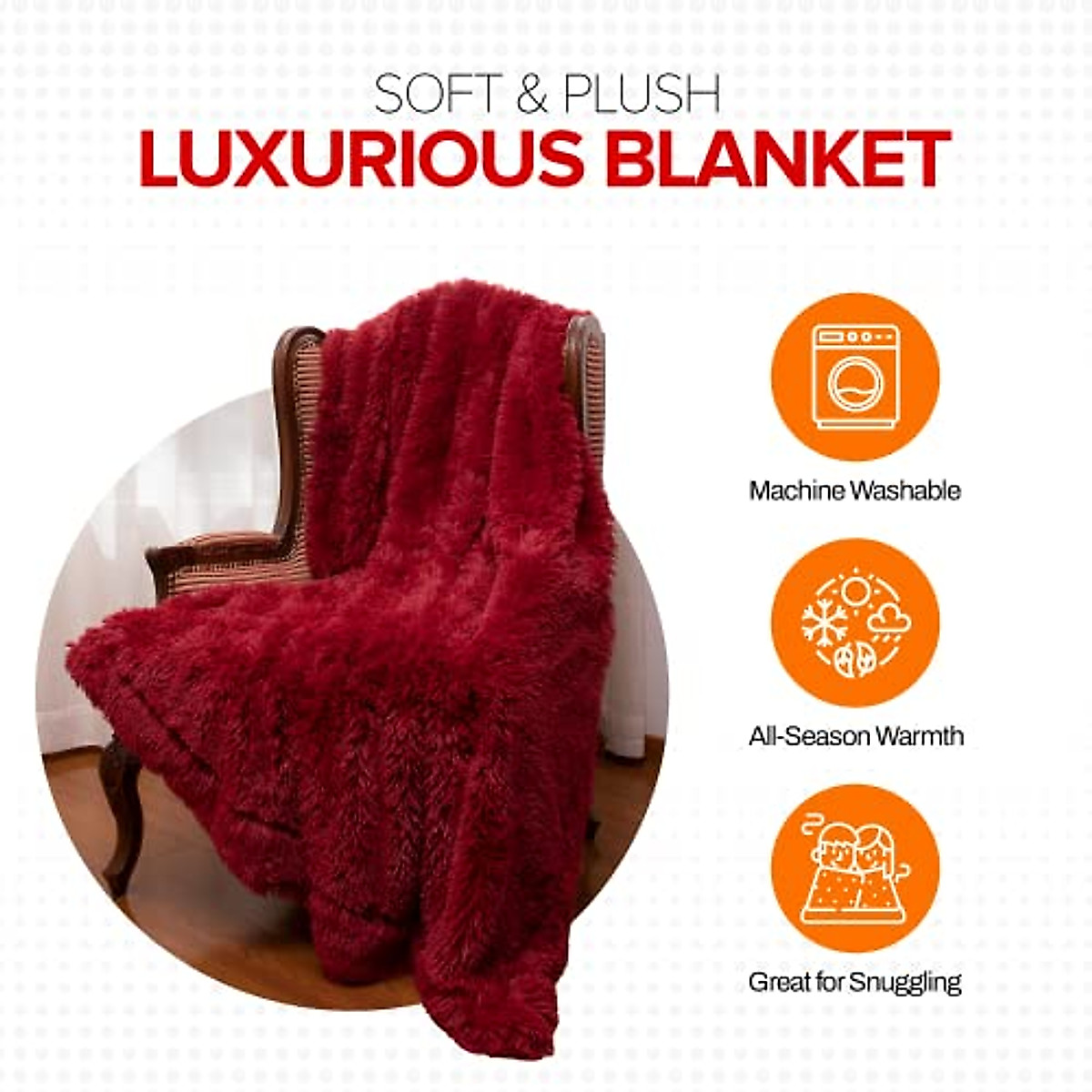Cheer Collection Long Shaggy Hair Throw Blanket - Ultra Soft and Fuzzy - 50" x 60" inches, Maroon