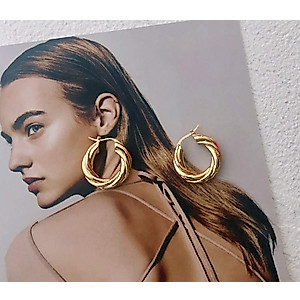 NewZenro Chunky Twist Knot Love 5mm Thick Fashion 14K Gold Plated Huggy Rope Small Hoop Earrings for Women Sensitive Ear Dainty Click Top Huggie Hoops Hypoallergenic Fashion Trendy Jewelry Gifts 23mm