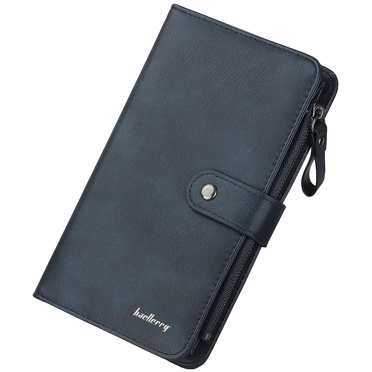 Wristlet Wallets for Men & Women, Leather Clutch Wallet with Card Slots Business Long phone Purse Multi Card Organizer (C224 Navy Blue)