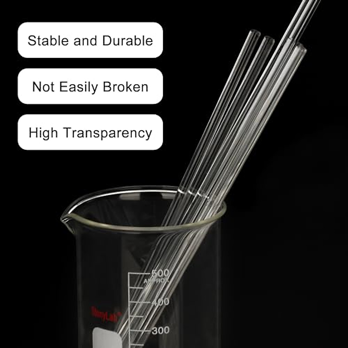 stonylab 8 Pack Glass Stirring Rods, Solid Borosilicate Glass Rods Stirrers Sticks with Rounded Ends for Lab Kitchen, 9.84 Inch Length